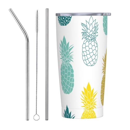 Yaxongx 20oz Tumbler Luscious Pineapples Double Wall Vacuum Insulated Coffee Mug with Lid and Metal Straw Brush Reusable Stainless Steel Water Bottle Travel Cup Gifts for Car Ice Drinks Hot Beverage