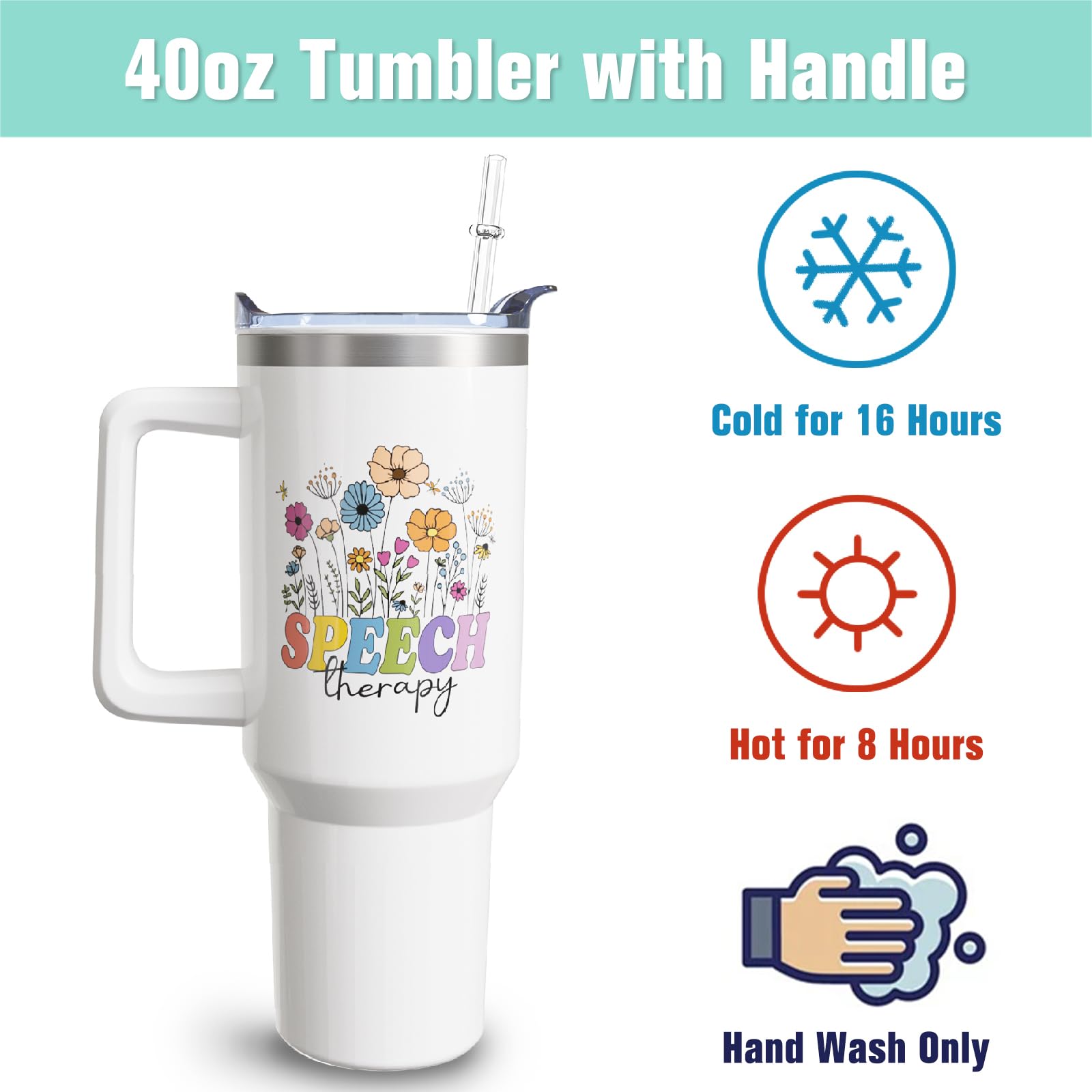 owbgsdh Therapist Gifts Speech Therapy Gift Speech Language Pathologist Appreciation Gifts SLP 40oz Stainless Steel Tumbler Cup Mug Water Bottle with Handle for Women Men