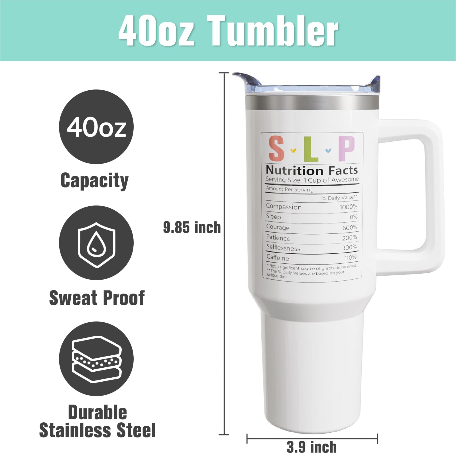 owbgsdh Therapist Gifts Speech Therapy Gift Speech Language Pathologist Appreciation Gifts SLP 40oz Stainless Steel Tumbler Cup Mug Water Bottle with Handle for Women Men