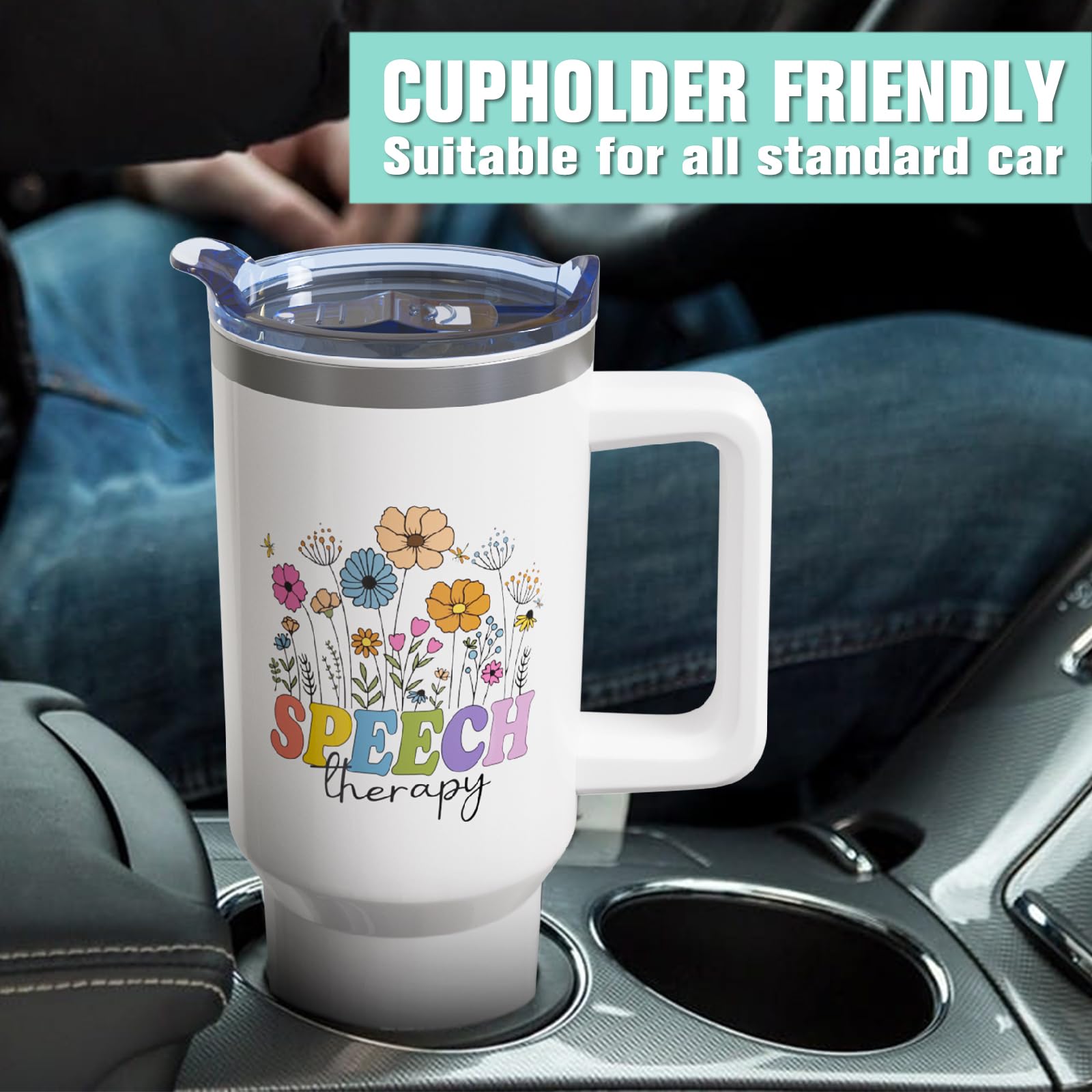 owbgsdh Therapist Gifts Speech Therapy Gift Speech Language Pathologist Appreciation Gifts SLP 40oz Stainless Steel Tumbler Cup Mug Water Bottle with Handle for Women Men