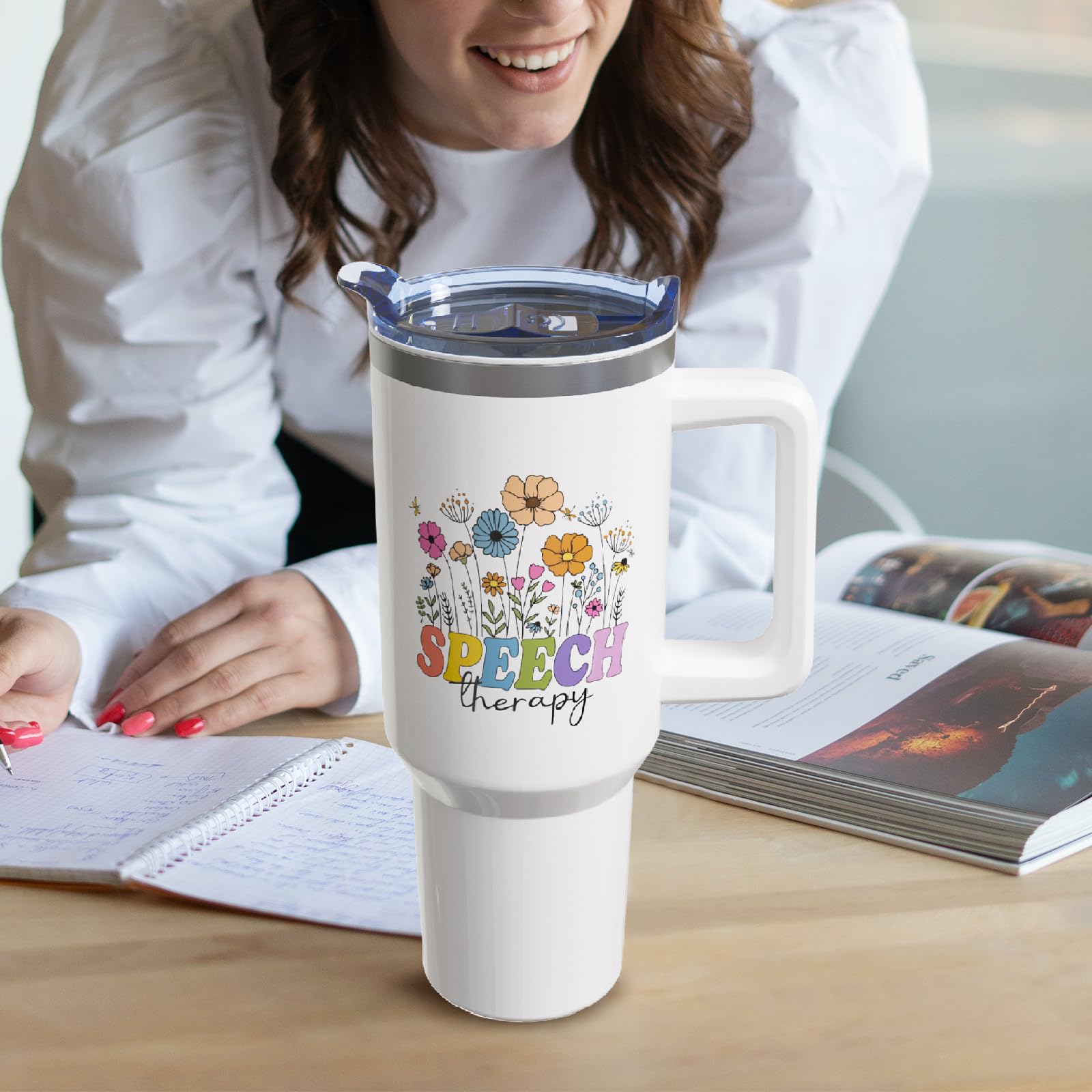 owbgsdh Therapist Gifts Speech Therapy Gift Speech Language Pathologist Appreciation Gifts SLP 40oz Stainless Steel Tumbler Cup Mug Water Bottle with Handle for Women Men