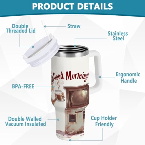ODAWA Cartoon Rooster Travel Tumbler with Straw and Lid Water Bottle 30 Oz Stainless Steel Cups