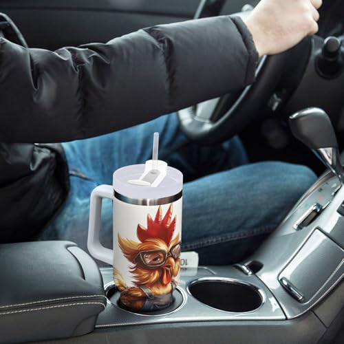 ODAWA Cartoon Rooster Travel Tumbler with Straw and Lid Water Bottle 30 Oz Stainless Steel Cups