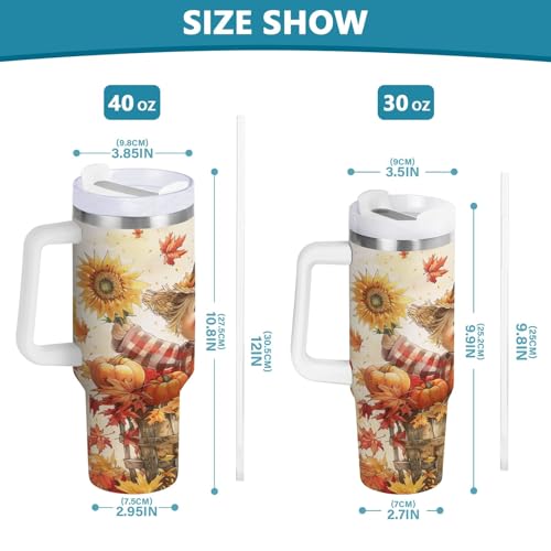 ODAWA Cute Scarecrow Autumn Maple Leaves Iced Coffee Tumbler Reusable Insulated Cup with Straw Water Cup