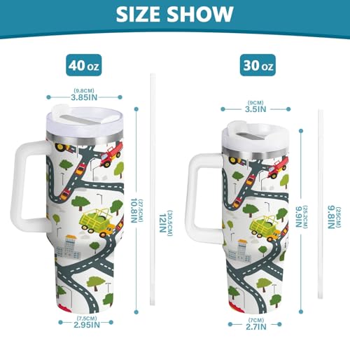ODAWA a of Cute Cartoon Tractors Insulated Tumblers 30 Oz Coffee Mug with Straw and Lid