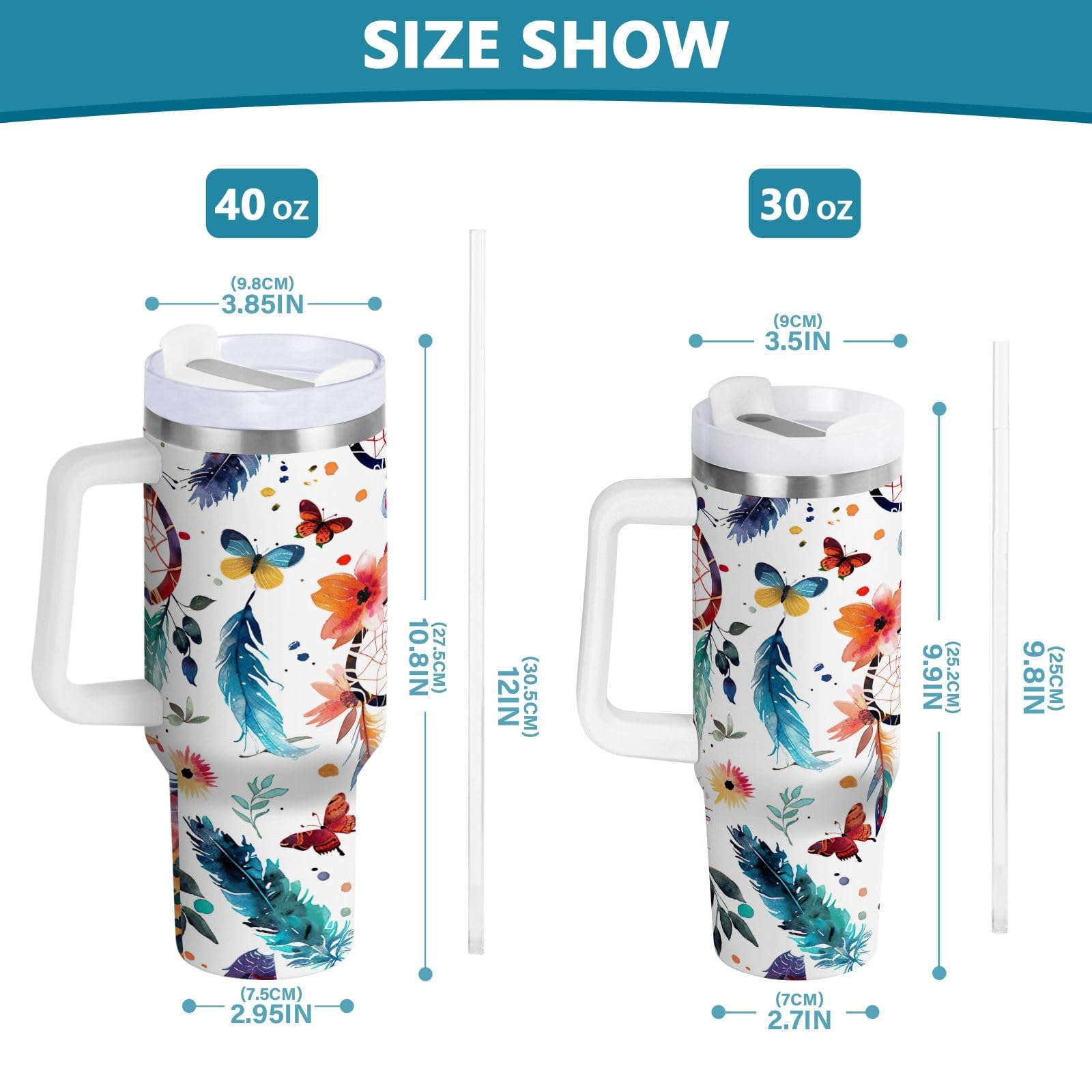 a of Dream Catchers 30 Oz Iced Coffee Tumbler with Lid and Straw Water Bottles