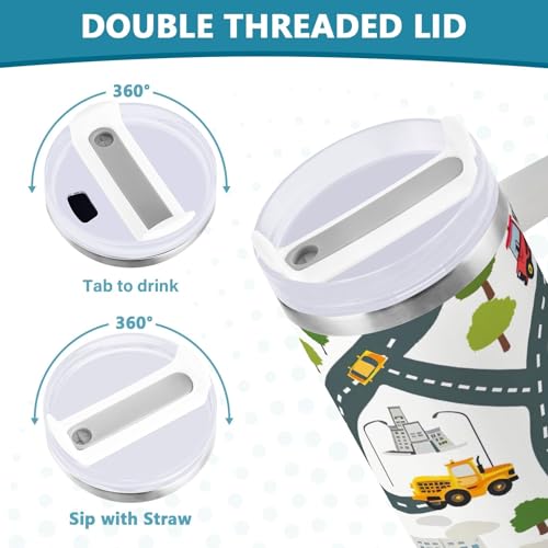 ODAWA a of Cute Cartoon Tractors Insulated Tumblers 30 Oz Coffee Mug with Straw and Lid