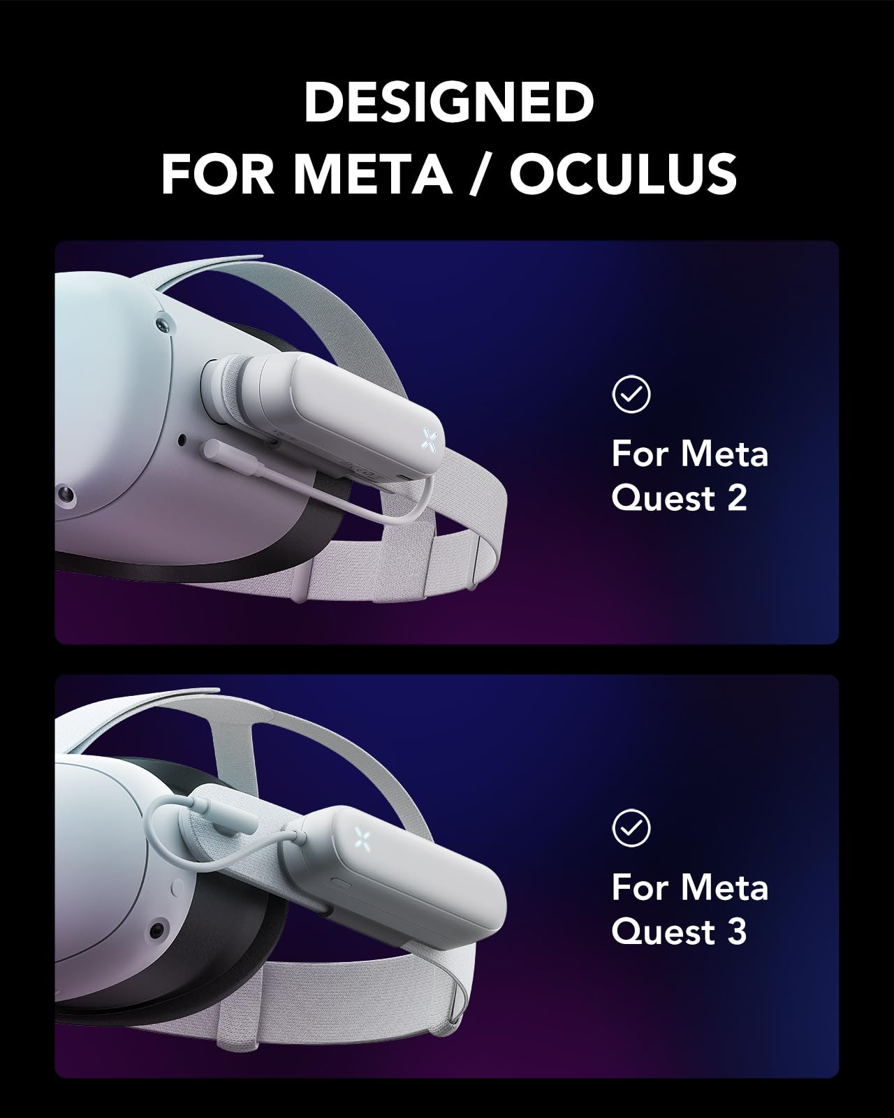 VIYISI Battery Pack for Meta Quest 3/3S and Oculus Quest 2, 5000mAh Extended Battery for Extra 2-4H Playtime, Lightweight VR Charger Accessories Compatible with Oculus Original Strap and Elite Strap