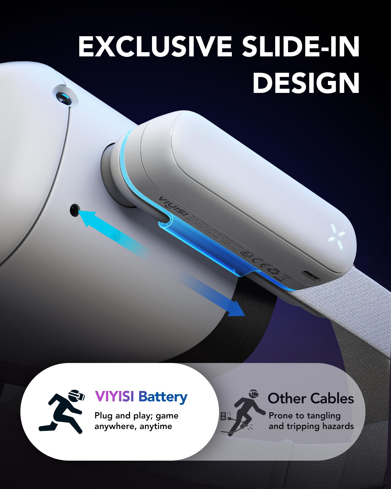 VIYISI Battery Pack for Meta Quest 3/3S and Oculus Quest 2, 5000mAh Extended Battery for Extra 2-4H Playtime, Lightweight VR Charger Accessories Compatible with Oculus Original Strap and Elite Strap