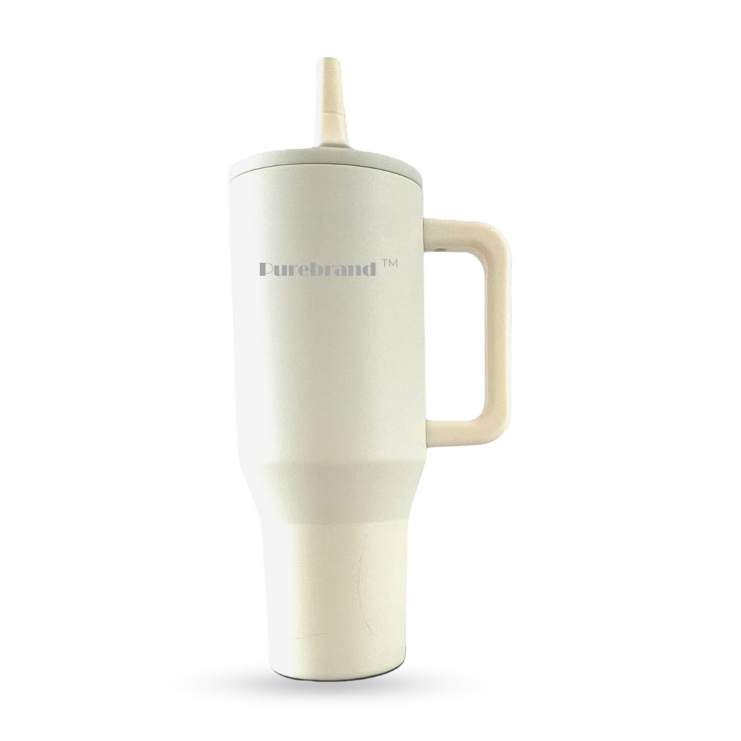 40 oz Tumbler. 100% Leak-Proof Splash-Proof Spill-Proof Lid with Handle and Flip Straw. Double Wall Vacuum Insulated Stainless Steel for Hydration at Home Office Car Gym and Playgrounds (Cream)