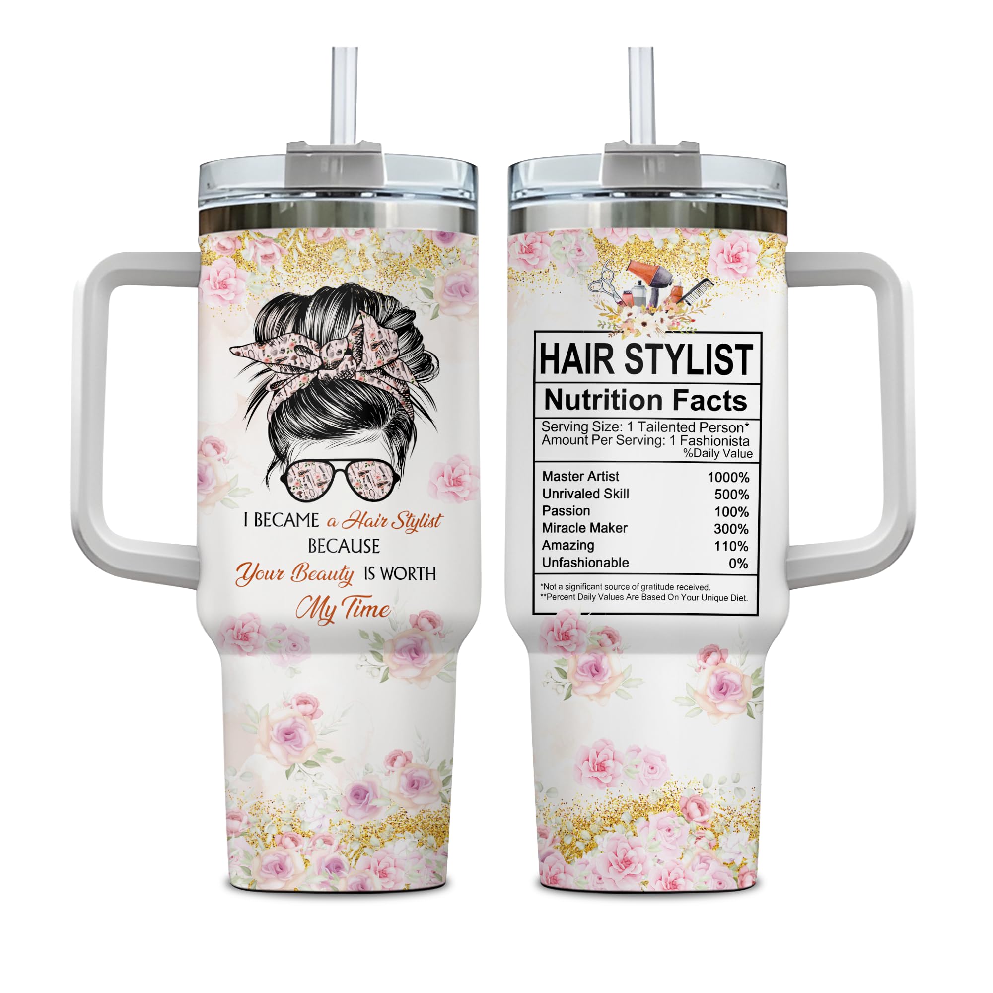 Hyturtle Personalized Coffee Tumbler Hairstylist Customized Name 40 oz Tumbler with Handle and Straw Lid, Birthday Gifts For Hairdressers Men Women Insulated Mugs Wine Tumblers Stainless Steel Cups