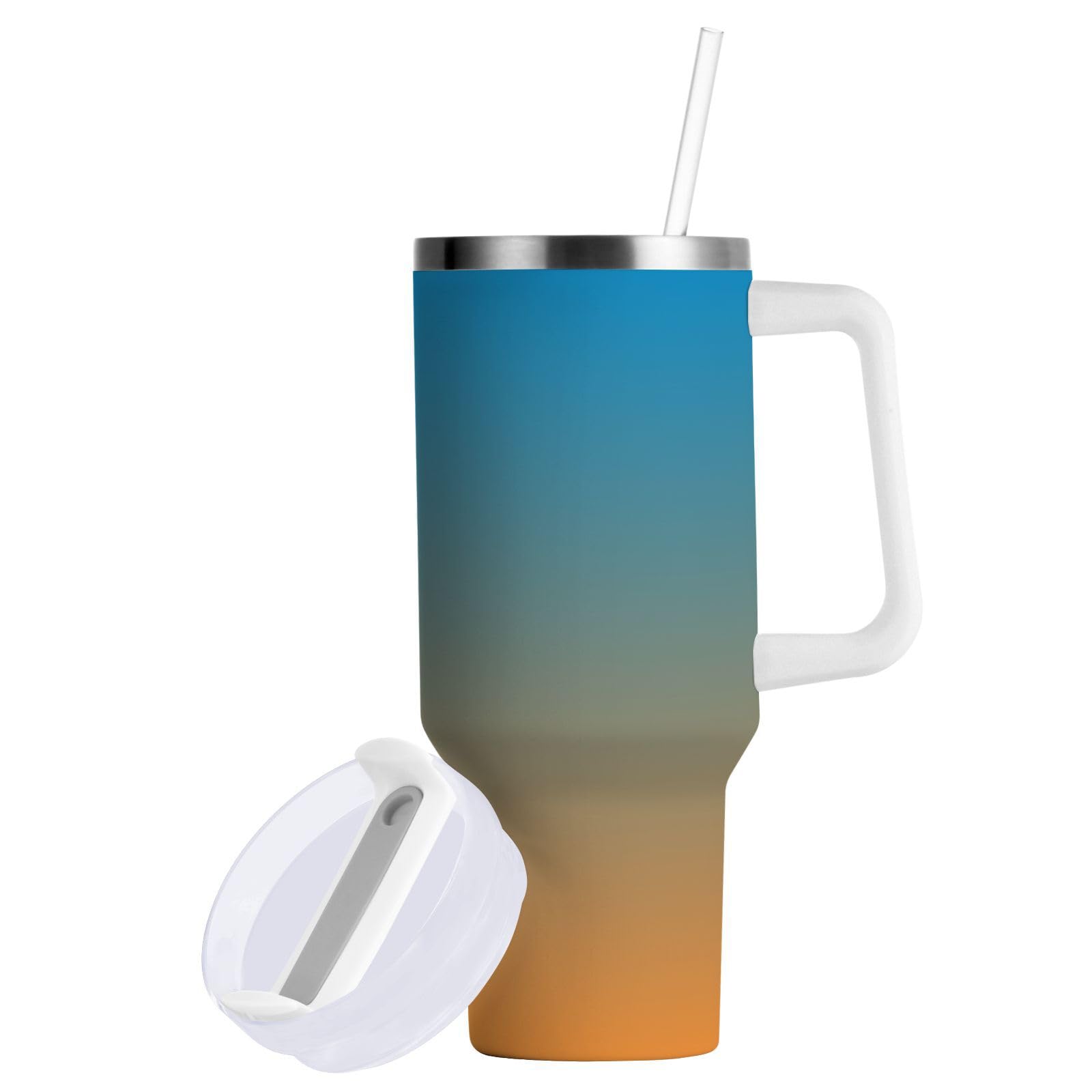 MCHIVER Blue Orange Gradient 30 oz Tumbler with Handle and Straw Stainless Steel Vacuum Water Bottle Leak-proof Travel Coffee Mug Thermos Water Bottle for Office Car Home