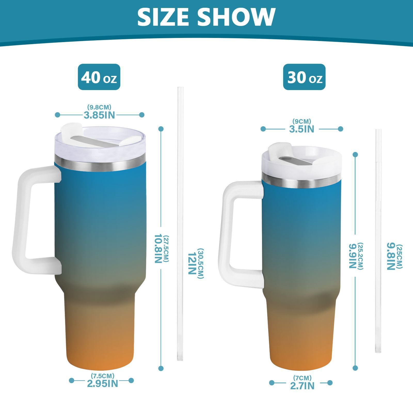MCHIVER Blue Orange Gradient 30 oz Tumbler with Handle and Straw Stainless Steel Vacuum Water Bottle Leak-proof Travel Coffee Mug Thermos Water Bottle for Office Car Home