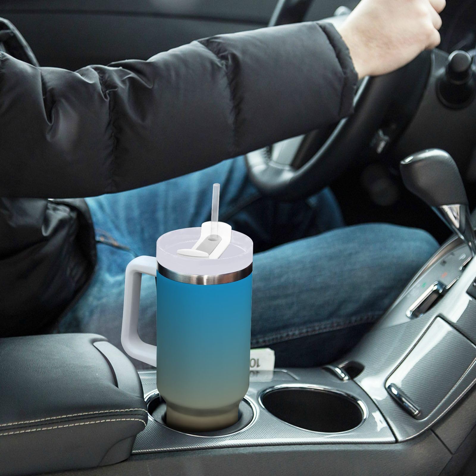 MCHIVER Blue Orange Gradient 30 oz Tumbler with Handle and Straw Stainless Steel Vacuum Water Bottle Leak-proof Travel Coffee Mug Thermos Water Bottle for Office Car Home