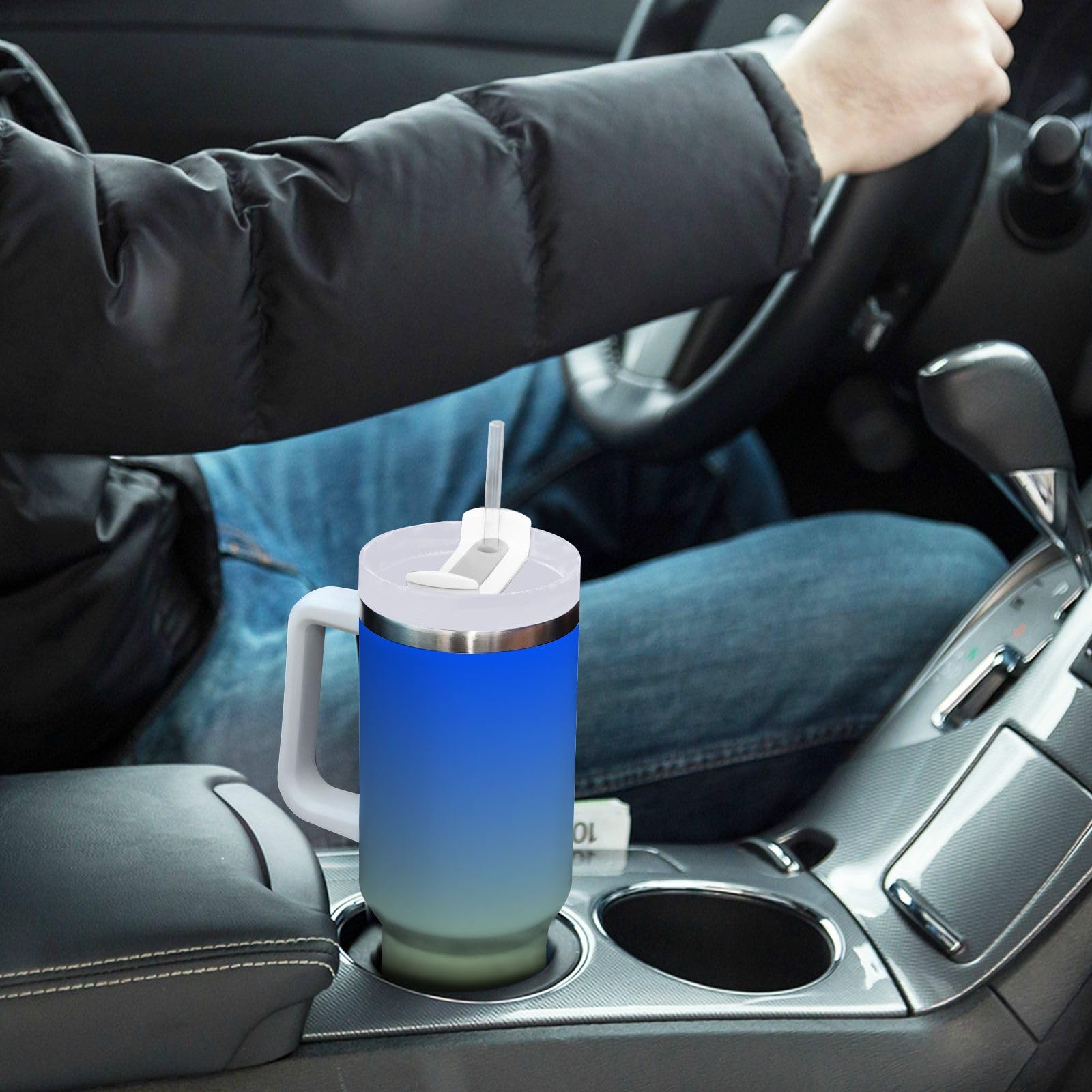 MCHIVER Blue Yellow Gradient 40 oz Tumbler with Handle and Straw Stainless Steel Vacuum Water Bottle Leak-proof Travel Coffee Mug Insulated Cup for Office Home Car
