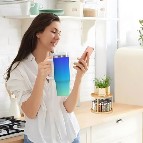 MCHIVER Blue Gradient 40 oz Tumbler with Handle and Straw Stainless Steel Vacuum Water Bottle Leak-proof Travel Coffee Mug Thermos Water Bottle for Home Office Car