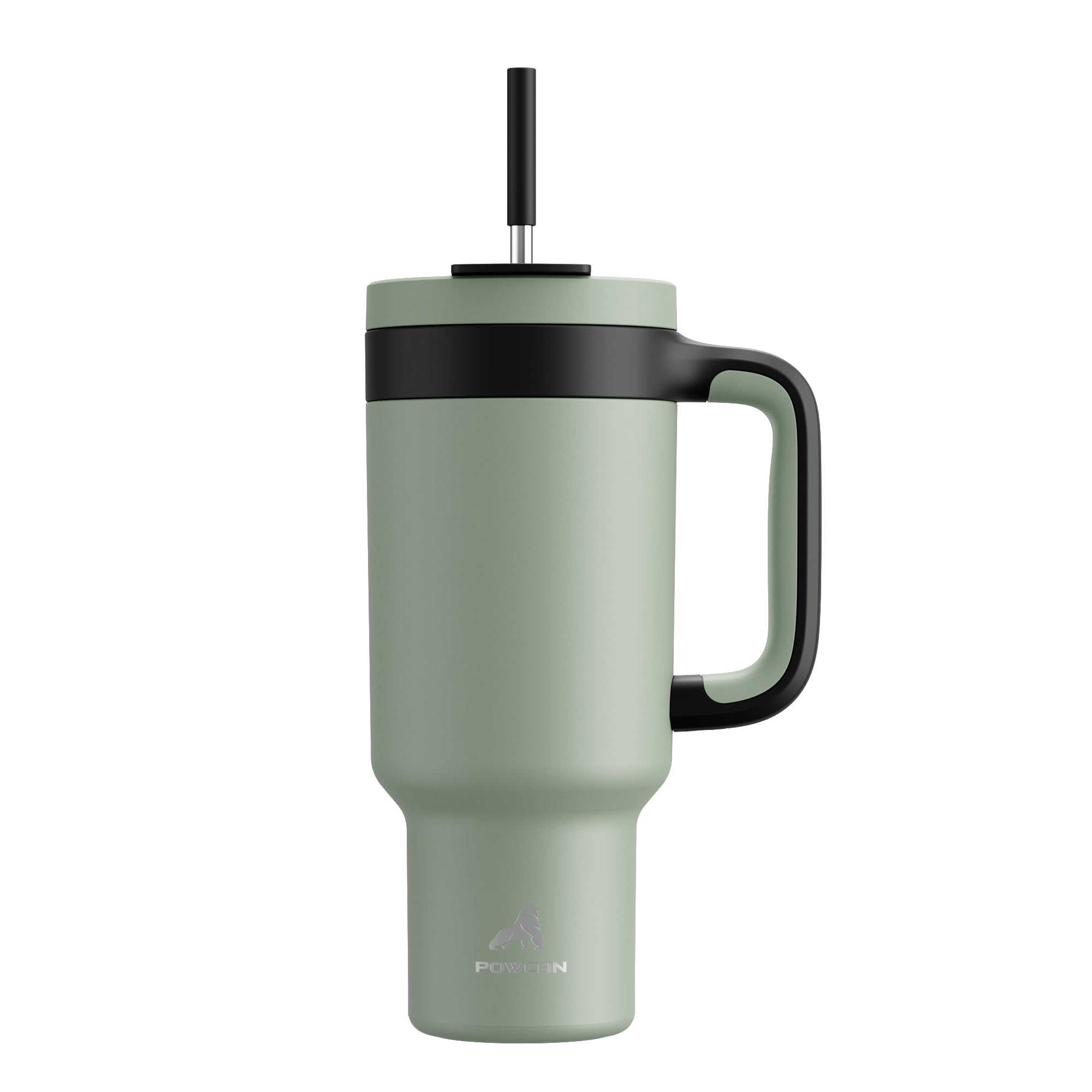POWCAN 40 oz Tumbler with Handle, 2-in-1 Straw and Sip Lid, Leakproof, Dishwasher Safe, Insulated Stainless Steel Travel Coffee Mug, Keeps Cold for 34 Hours, Fits in Car Cup Holder (Agave)