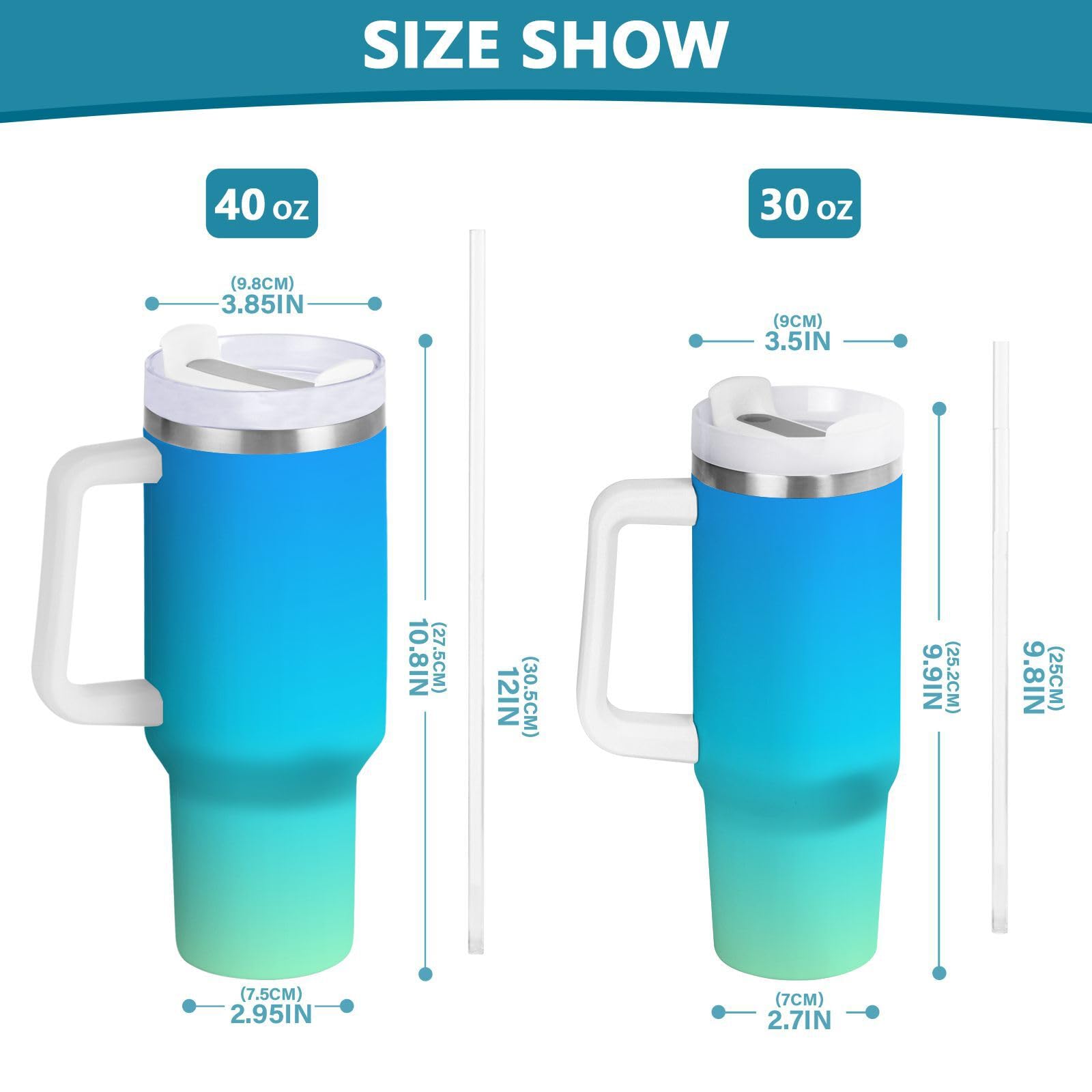 MCHIVER Blue Gradient 30 oz Tumbler with Handle and Straw Stainless Steel Vacuum Water Bottle Leak-proof Travel Coffee Mug Insulated Tumbler for Office Car Home