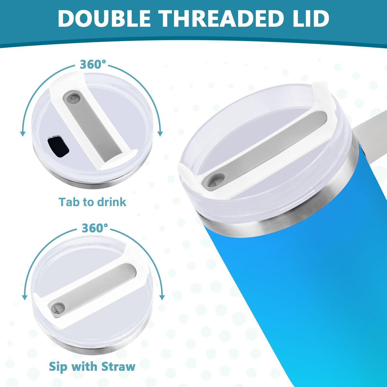 MCHIVER Blue Gradient 30 oz Tumbler with Handle and Straw Stainless Steel Vacuum Water Bottle Leak-proof Travel Coffee Mug Insulated Tumbler for Office Car Home