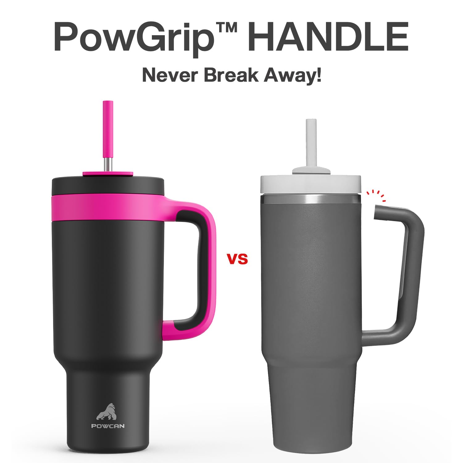 POWCAN 40 oz Tumbler with Handle, 2-in-1 Straw and Sip Lid, Leakproof, Dishwasher Safe, Insulated Stainless Steel Travel Coffee Mug, Keeps Cold for 34 Hours, Fits in Car Cup Holder (Berry)