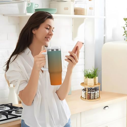 MCHIVER Teal Orange Gradient 40 oz Tumbler with Handle and Straw Stainless Steel Vacuum Water Bottle Leak-proof Travel Coffee Mug Insulated Cup for Car Home Office