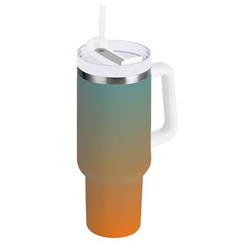 MCHIVER Teal Orange Gradient 40 oz Tumbler with Handle and Straw Stainless Steel Vacuum Water Bottle Leak-proof Travel Coffee Mug Insulated Cup for Car Home Office