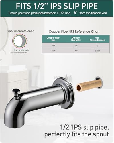 LOCALAND Slip-On Extra Long Tub Spout with Diverter, 1/2 Inch Slip Fit Connection,Chrome Plated