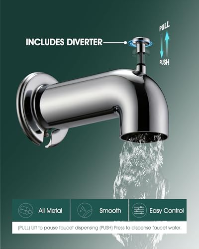 LOCALAND Slip-On Extra Long Tub Spout with Diverter, 1/2 Inch Slip Fit Connection,Chrome Plated