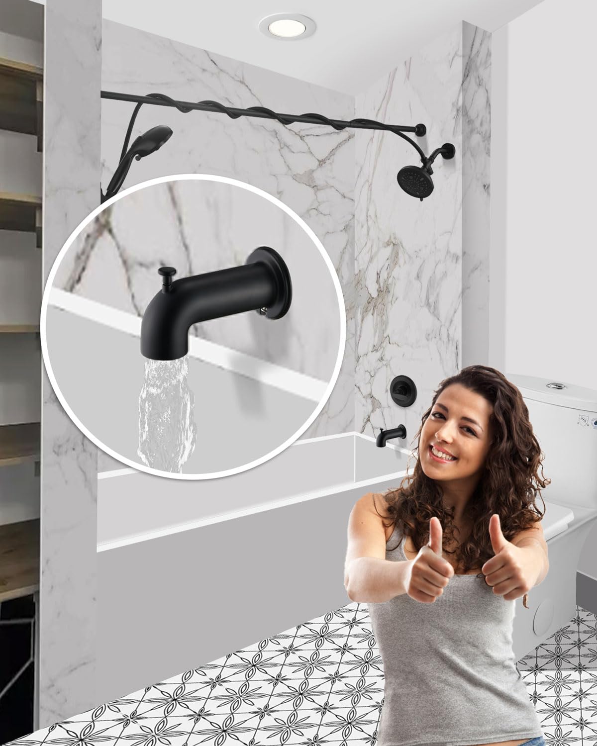 LOCALAND Slip-On Extra Long Tub Spout with Diverter, 1/2 Inch Slip Fit Connection,Matte Black