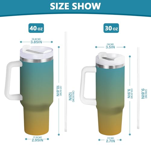 MCHIVER Blue Yellow Dark Gradient 40 oz Tumbler with Handle and Straw Stainless Steel Vacuum Water Bottle Leak-proof Travel Coffee Mug Insulated Water Bottle for Hot Cold Beverages