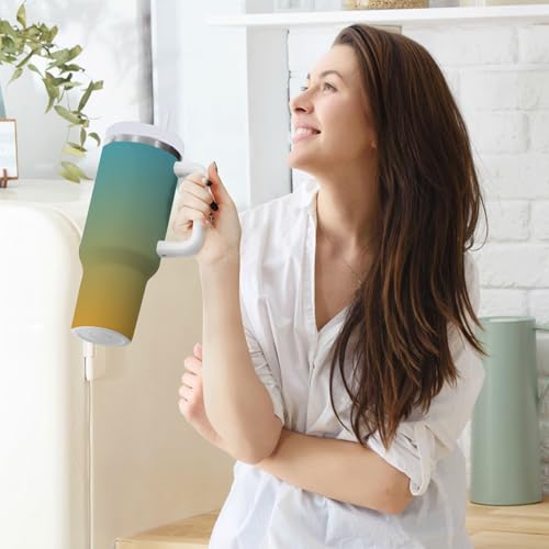 MCHIVER Blue Yellow Dark Gradient 40 oz Tumbler with Handle and Straw Stainless Steel Vacuum Water Bottle Leak-proof Travel Coffee Mug Insulated Water Bottle for Hot Cold Beverages