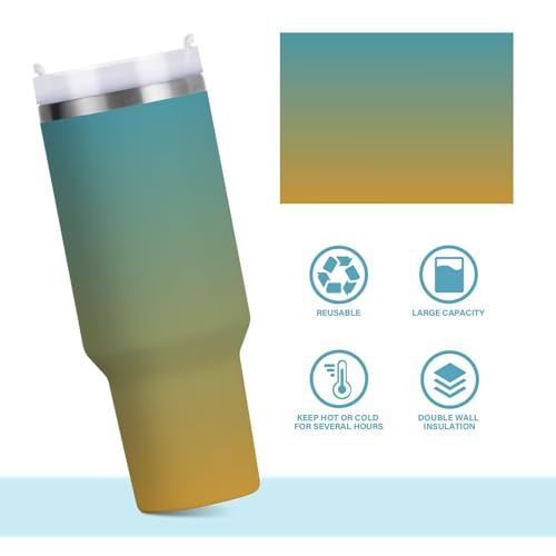 MCHIVER Blue Yellow Dark Gradient 40 oz Tumbler with Handle and Straw Stainless Steel Vacuum Water Bottle Leak-proof Travel Coffee Mug Insulated Water Bottle for Hot Cold Beverages