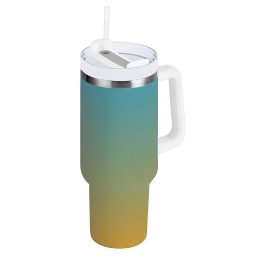 MCHIVER Blue Yellow Dark Gradient 40 oz Tumbler with Handle and Straw Stainless Steel Vacuum Water Bottle Leak-proof Travel Coffee Mug Insulated Water Bottle for Hot Cold Beverages