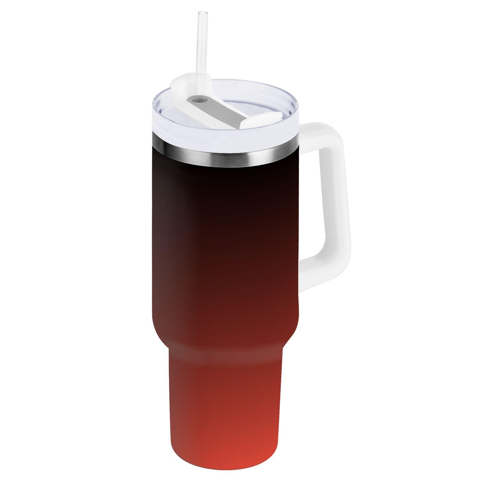MCHIVER Black Red Gradient 30 oz Tumbler with Handle and Straw Stainless Steel Vacuum Water Bottle Leak-proof Travel Coffee Mug Insulated Cup for Car Office Home