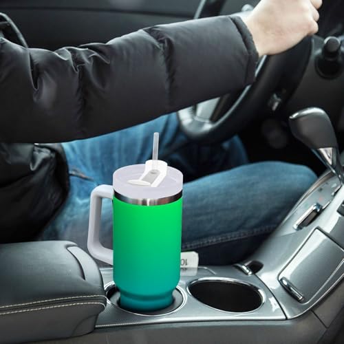 MCHIVER Green Blue Gradient 30 oz Tumbler with Handle and Straw Stainless Steel Vacuum Water Bottle Leak-proof Travel Coffee Mug Insulated Cup for Office Home Car