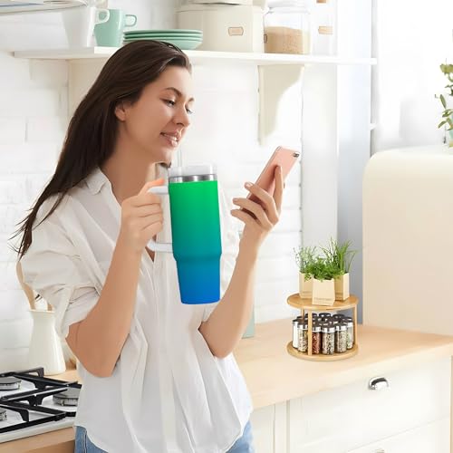 MCHIVER Green Blue Gradient 30 oz Tumbler with Handle and Straw Stainless Steel Vacuum Water Bottle Leak-proof Travel Coffee Mug Insulated Cup for Office Home Car