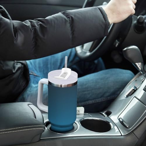 MCHIVER Blue Teal Gradient 40 oz Tumbler with Handle and Straw Stainless Steel Vacuum Water Bottle Leak-proof Travel Coffee Mug Insulated Cup for Car Home Office