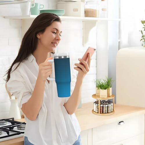 MCHIVER Blue Teal Gradient 40 oz Tumbler with Handle and Straw Stainless Steel Vacuum Water Bottle Leak-proof Travel Coffee Mug Insulated Cup for Car Home Office