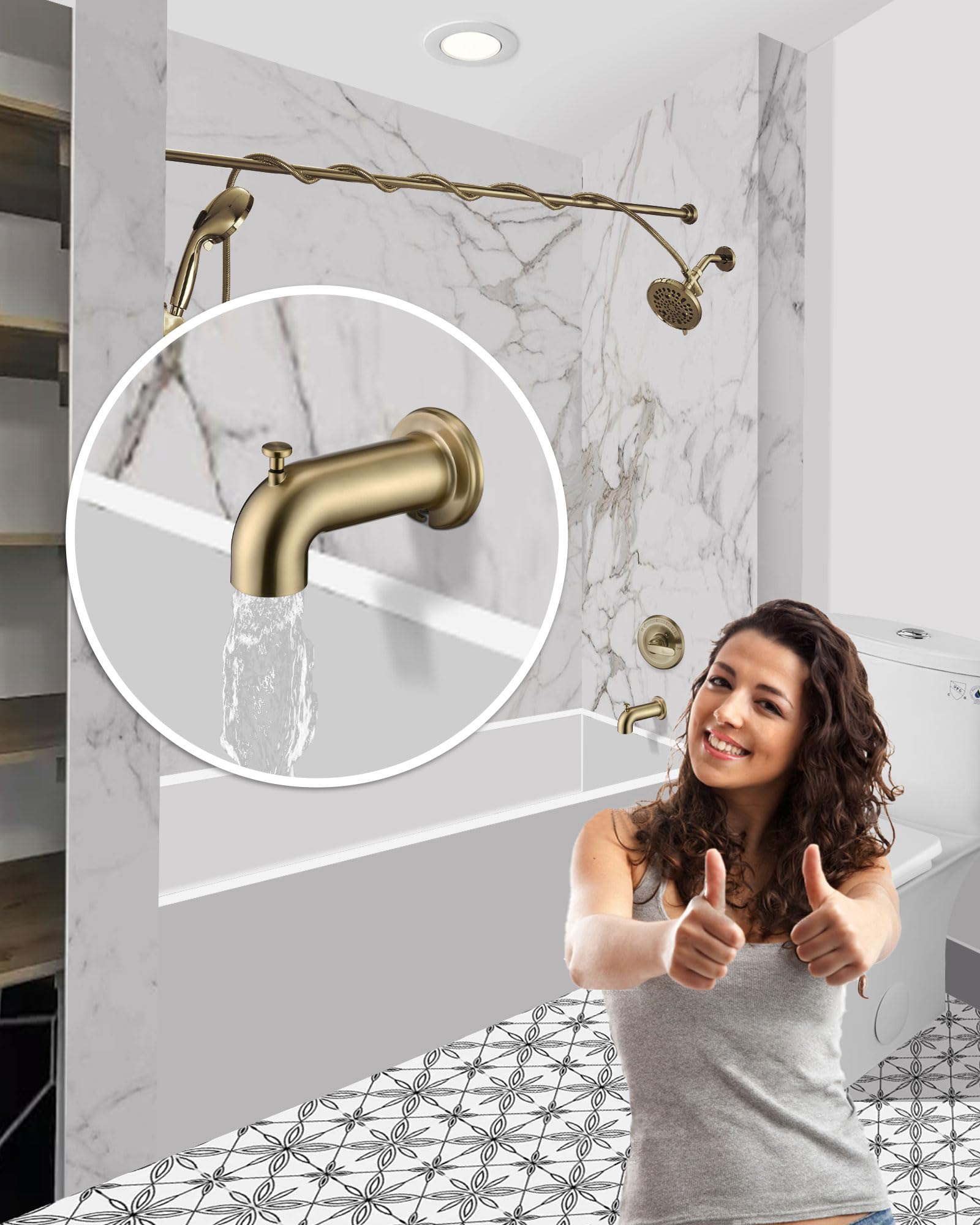 LOCALAND Slip-On Extra Long Tub Spout with Diverter, 1/2 Inch Slip Fit Connection,Brushed Gold