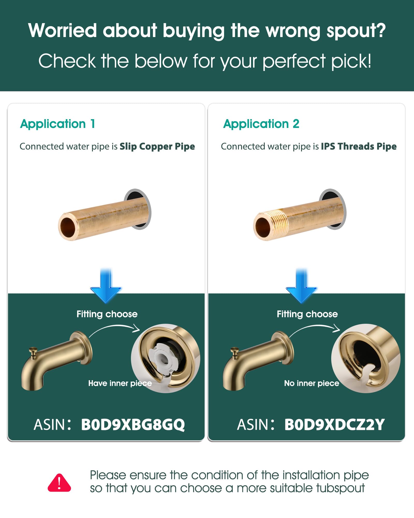 LOCALAND Slip-On Extra Long Tub Spout with Diverter, 1/2 Inch Slip Fit Connection,Brushed Gold