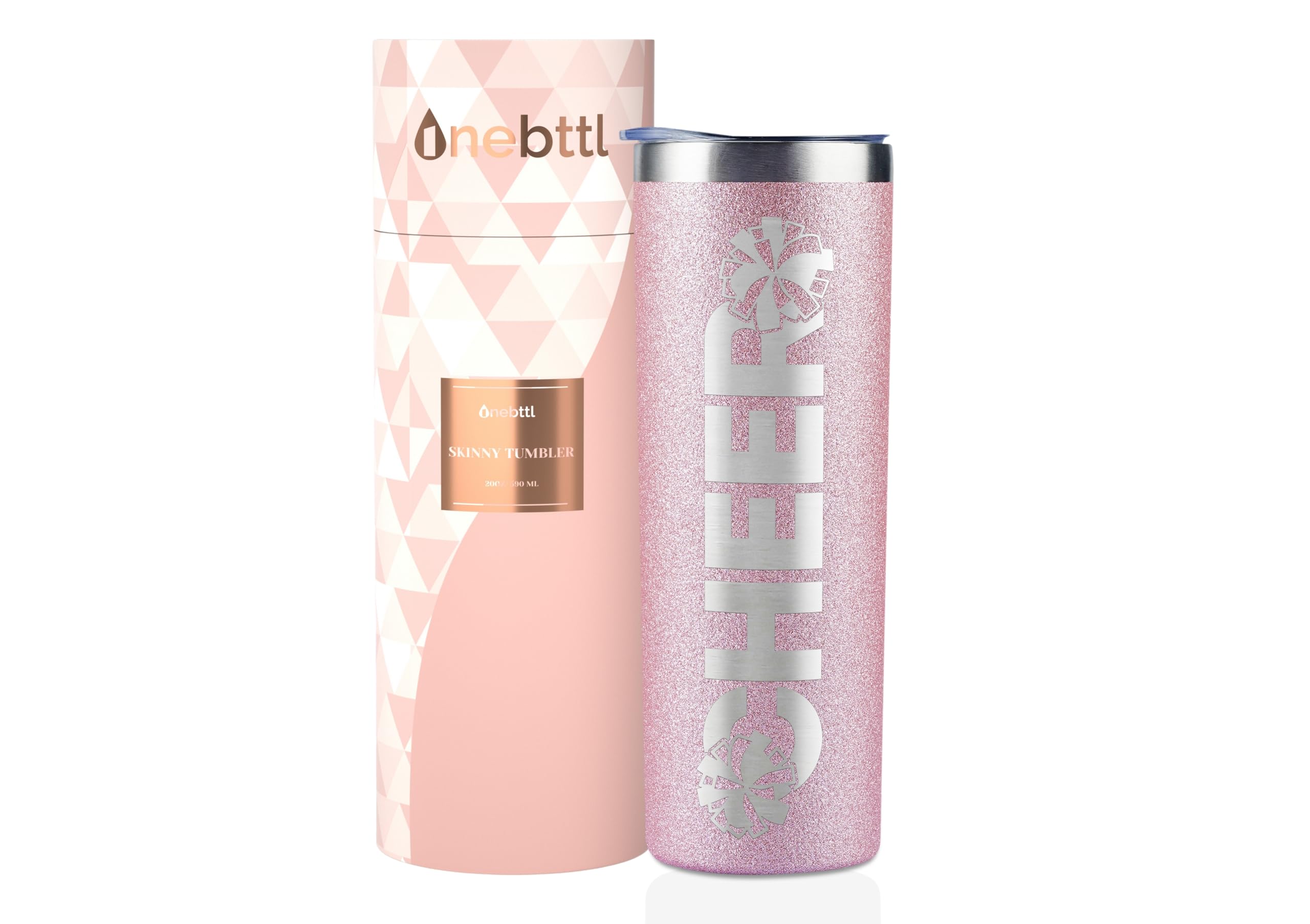 Onebttl Cheerleader Glitter Tumbler Gifts For Girls - Cheer - 20oz/590ml Stainless Steel Insulated Tumbler with Straw, Lid - Gift for Cheerleading, Coach or Cheer Squad - Glitter Pink