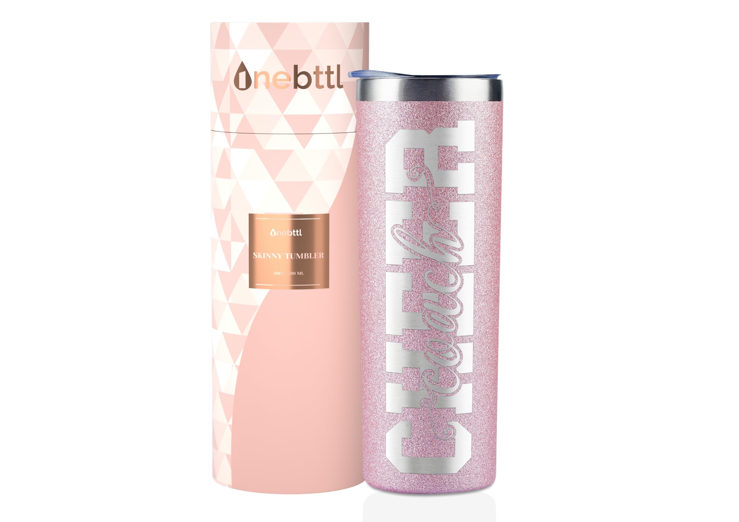 Onebttl Cheer Coach Gifts For Women, Her, Female - Cheer Coach - 20oz/590ml Stainless Steel Skinny Insulated Tumbler with Straw, Lid - Gift for Cheerleading or Cheerleader Coachs - Glitter Pink