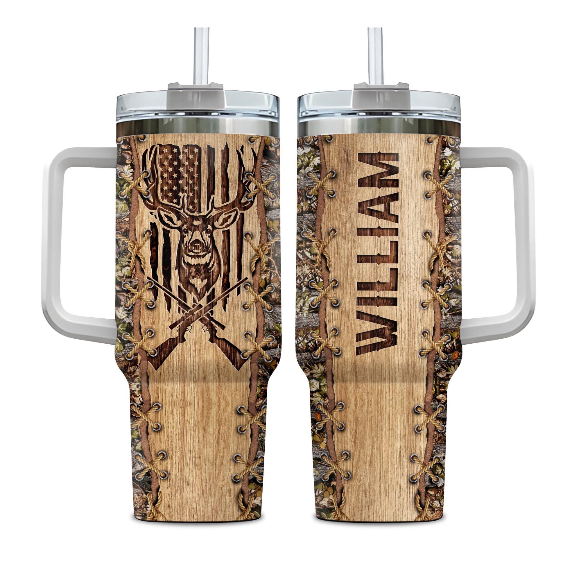 Hyturtle Personalized Hunting Gifts For Men-Deer Hunting Tumbler 40oz with Handle & Straw-Stainless Steel Travel Coffee Cup With Lid Gift For Dad Him Boy Husband-Birthday Christmas Gifts For Hunters