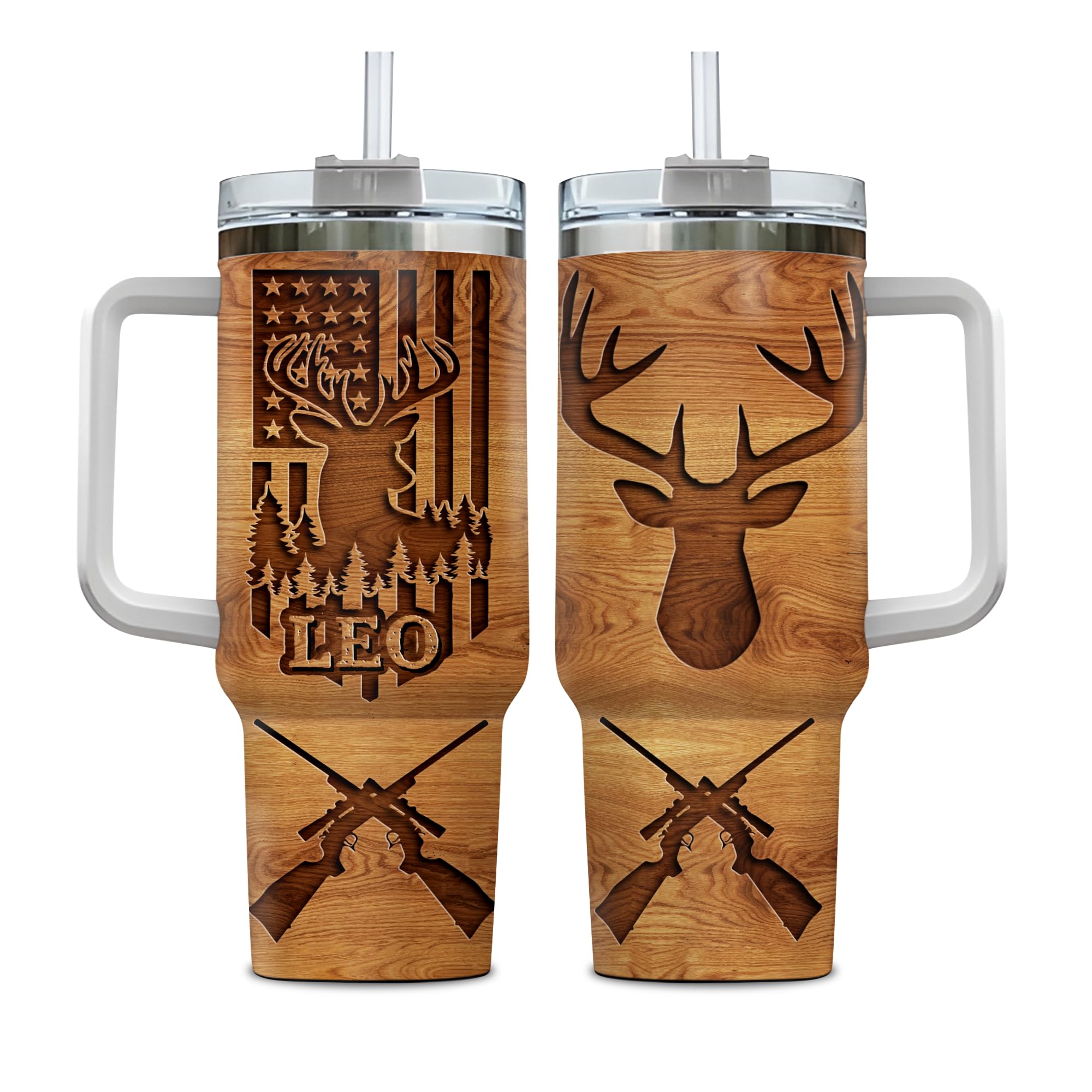 Hyturtle Personalized Hunting Gifts For Men-Deer Hunting Tumbler 40oz with Handle & Straw-Stainless Steel Travel Coffee Cup With Lid Gift For Dad Him Boy Husband-Birthday Christmas Gifts For Hunters