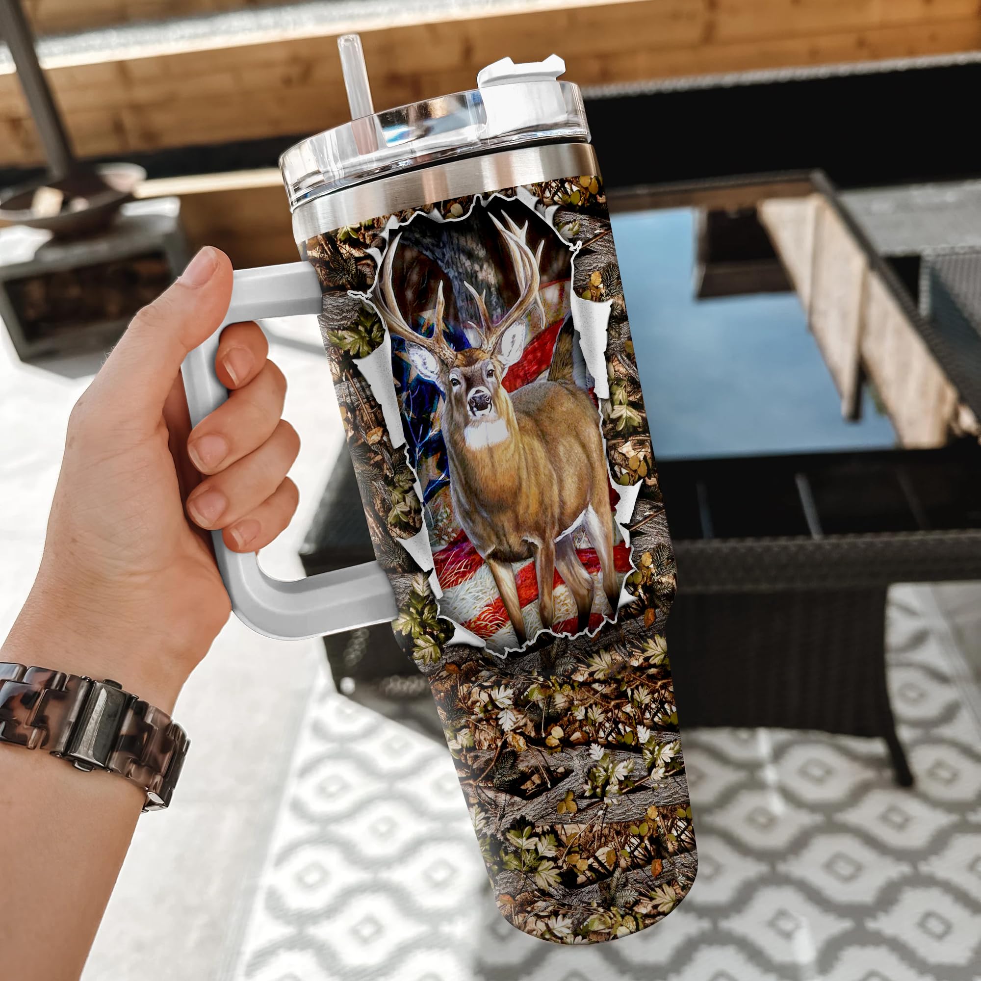Hyturtle Personalized Hunting Gifts For Men-Deer Hunting Tumbler 40oz with Handle & Straw-Stainless Steel Travel Coffee Cup With Lid Gift For Dad Him Boy Husband-Birthday Christmas Gifts For Hunters