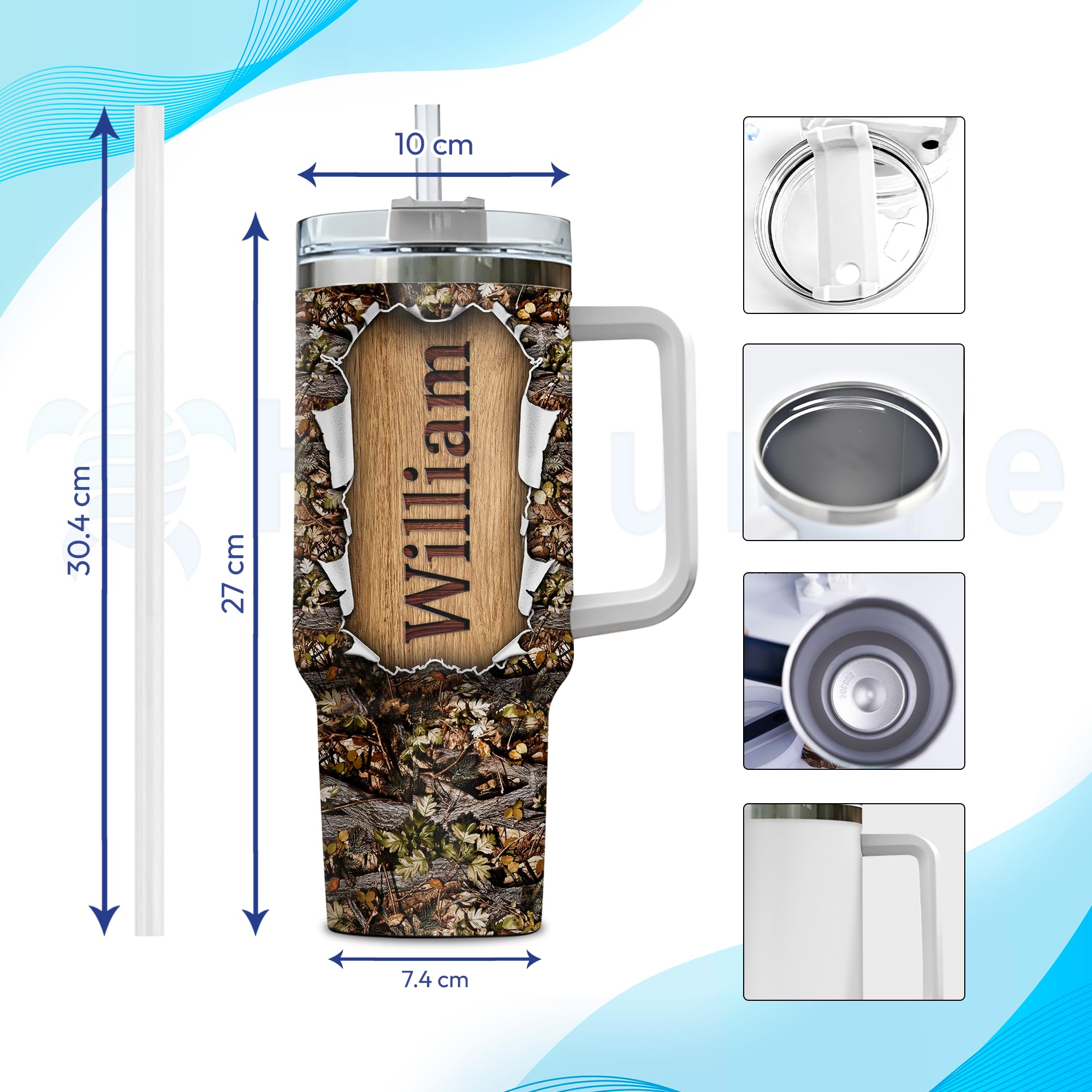 Hyturtle Personalized Hunting Gifts For Men-Deer Hunting Tumbler 40oz with Handle & Straw-Stainless Steel Travel Coffee Cup With Lid Gift For Dad Him Boy Husband-Birthday Christmas Gifts For Hunters