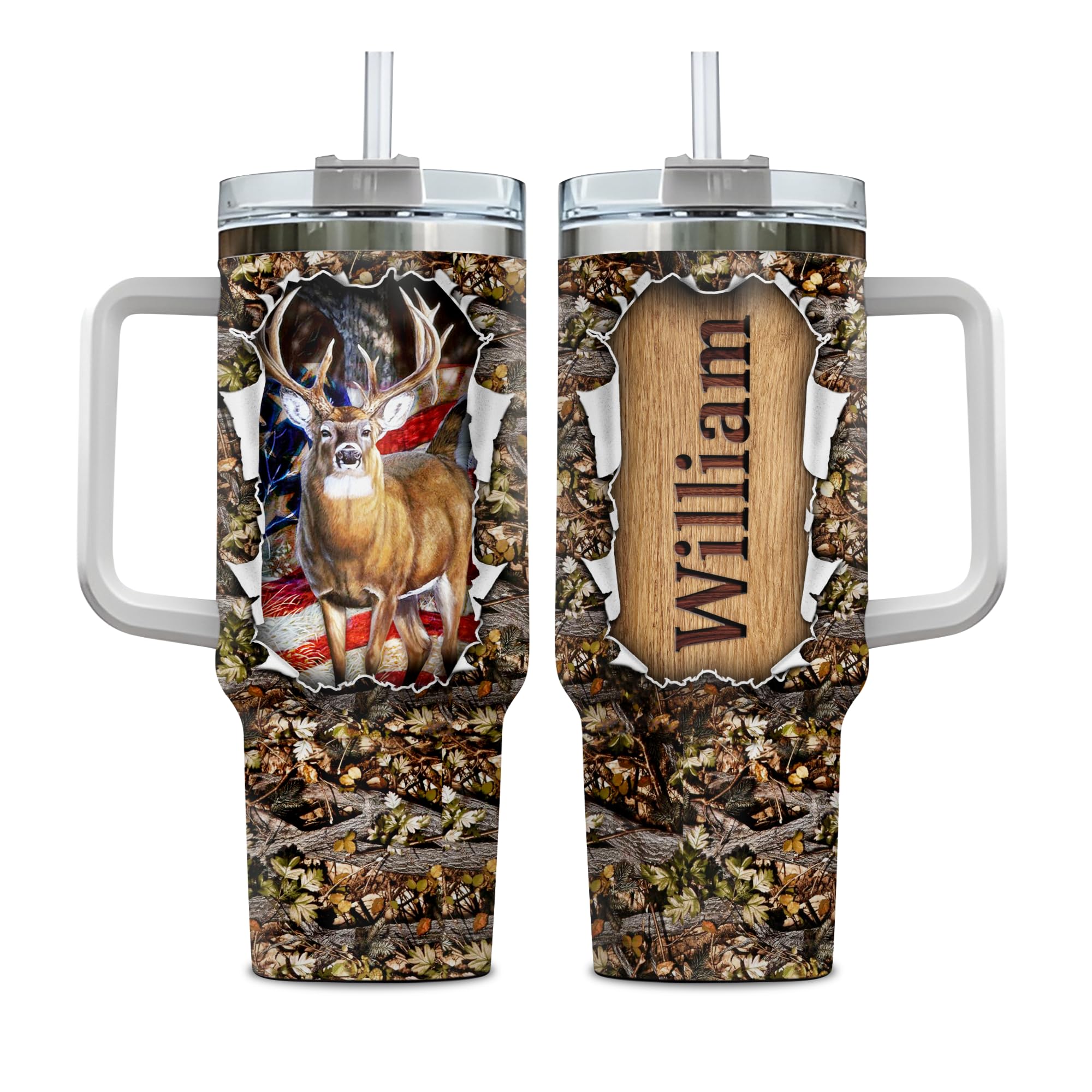 Hyturtle Personalized Hunting Gifts For Men-Deer Hunting Tumbler 40oz with Handle & Straw-Stainless Steel Travel Coffee Cup With Lid Gift For Dad Him Boy Husband-Birthday Christmas Gifts For Hunters