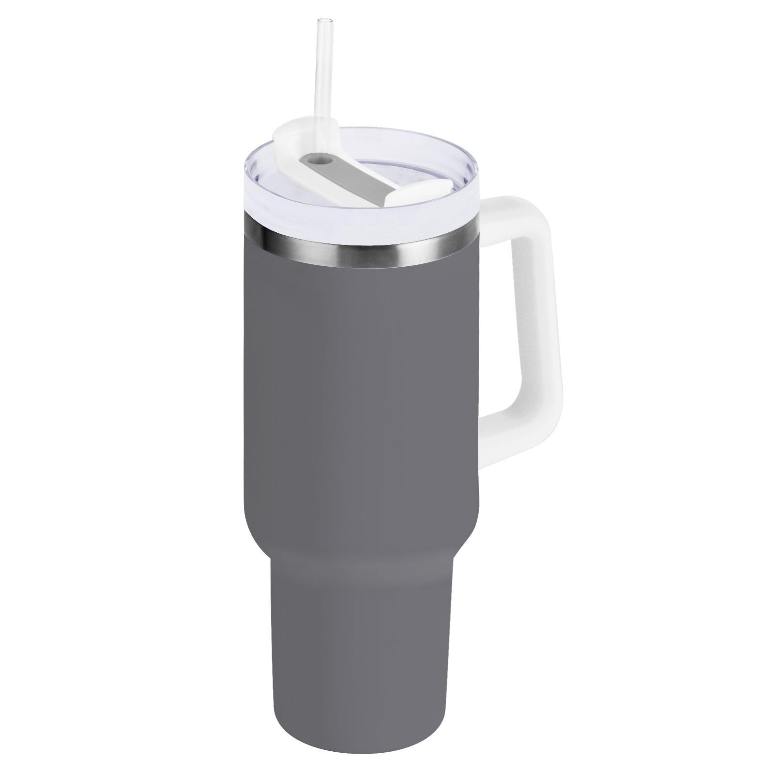 MCHIVER Gray 30 oz Tumbler with Handle and Straw Stainless Steel Vacuum Water Bottle Leak-proof Travel Coffee Mug Insulated Tumbler for Water Iced Tea Coffee