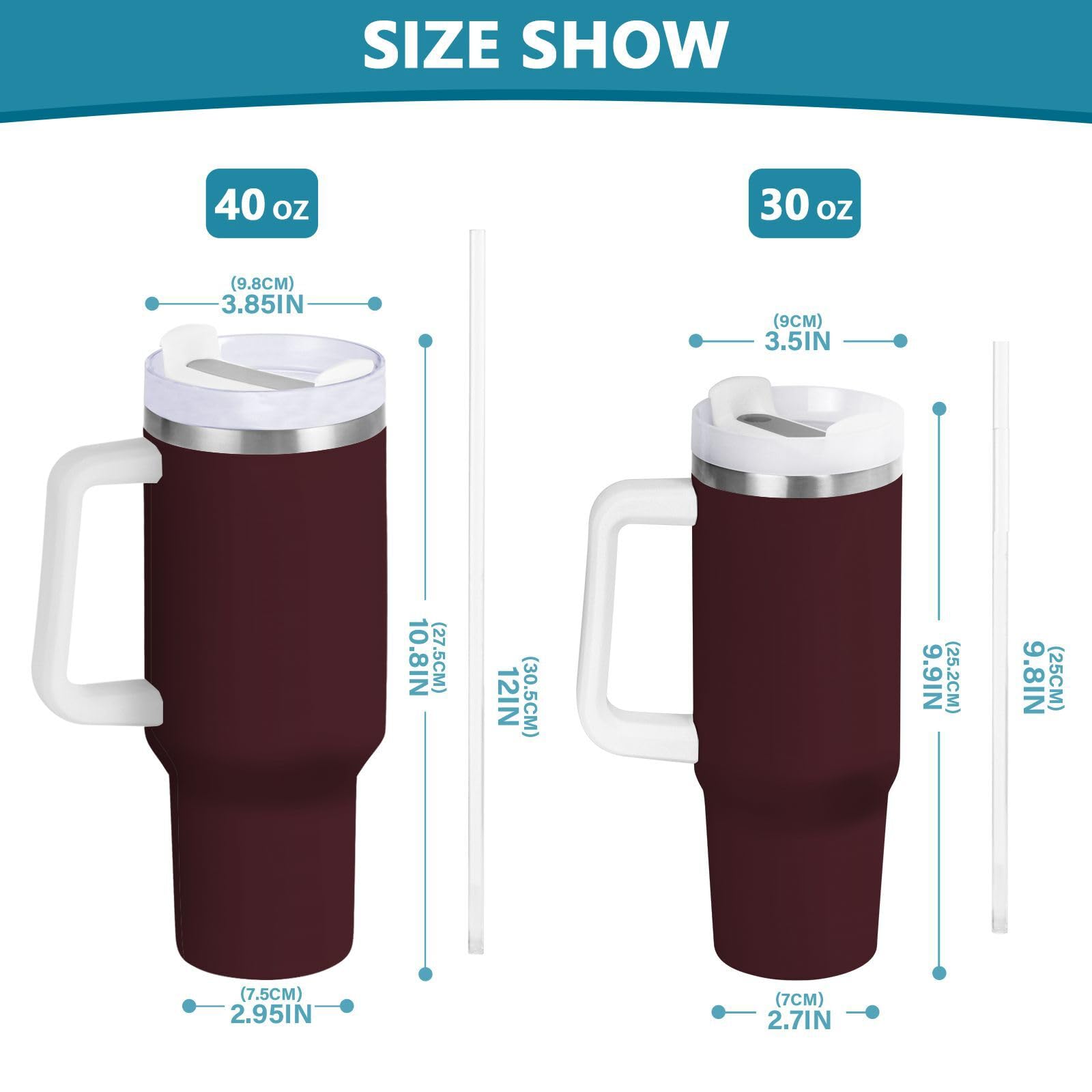 MCHIVER Maroon 30 oz Tumbler with Handle and Straw Stainless Steel Vacuum Water Bottle Leak-proof Travel Coffee Mug Insulated Cup for Office Car Home