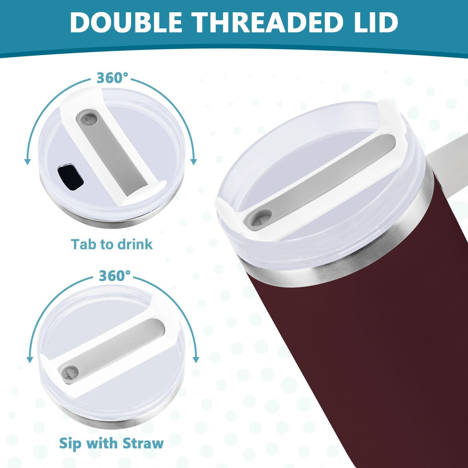 MCHIVER Maroon 30 oz Tumbler with Handle and Straw Stainless Steel Vacuum Water Bottle Leak-proof Travel Coffee Mug Insulated Cup for Office Car Home